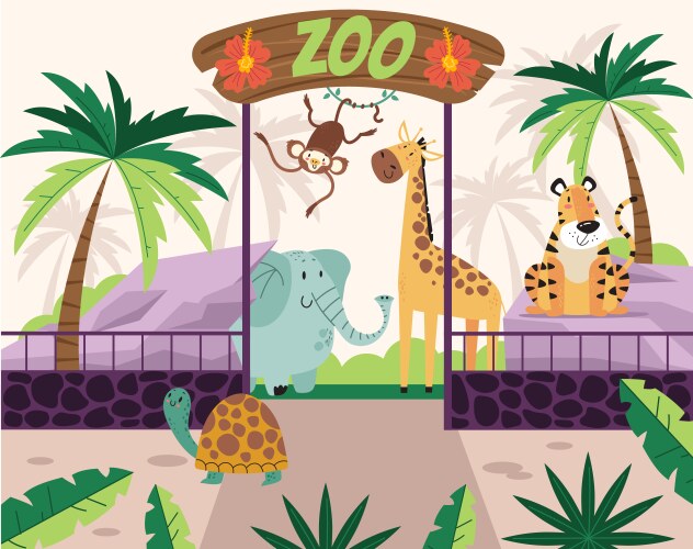Zoo entrance gate cartoon Royalty Free Vector Image