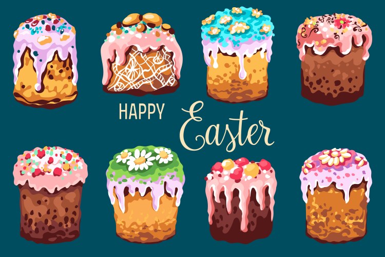 Easter poster with cakes Royalty Free Vector Image