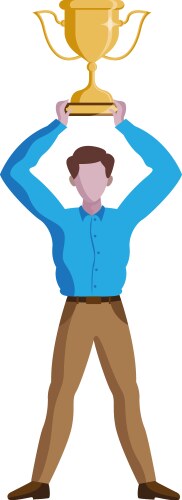 Man raising trophy over head as a winner Vector Image