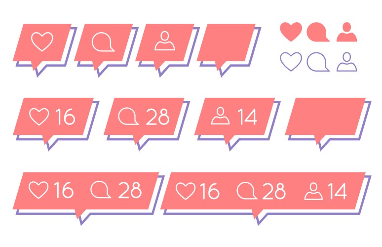 Hand like and chat icons set sign follower 3d Vector Image