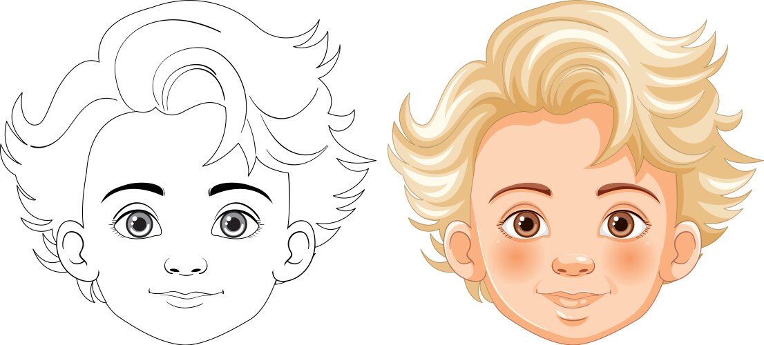 A boys face before and after coloring Royalty Free Vector