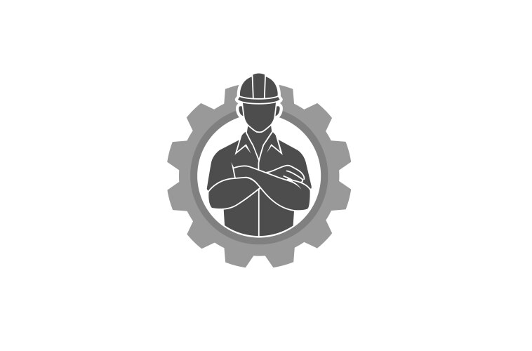 Creative gear helmet worker contractor logo Vector Image