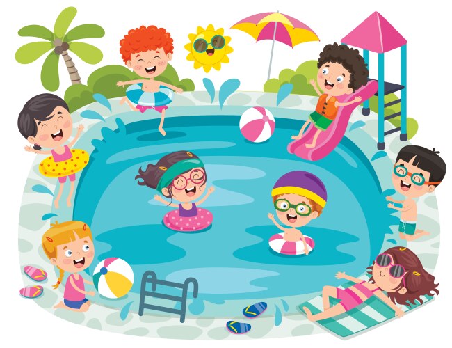 Children swimming in pool underwater and play toy Vector Image