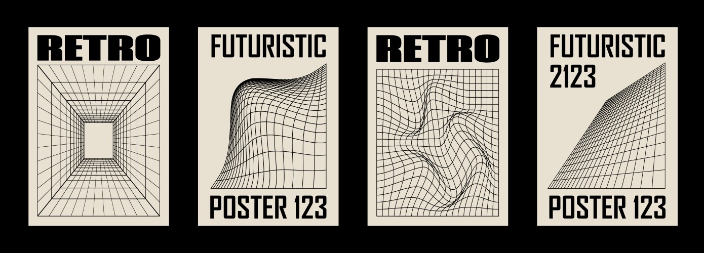 Retro futuristic posters set with 3d objects Vector Image