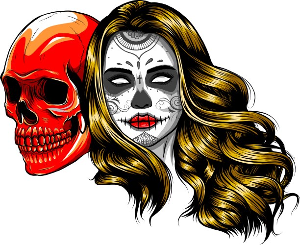 Girl with skeleton make up hand drawn Royalty Free Vector