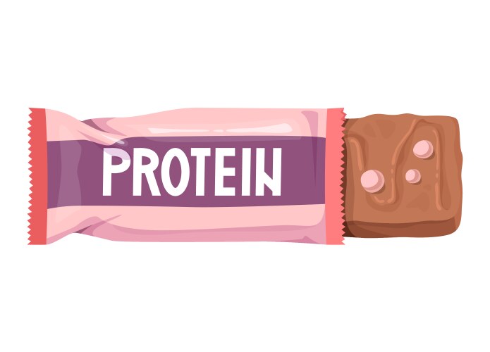 Protein bar in pink packaging and unwrapped Vector Image