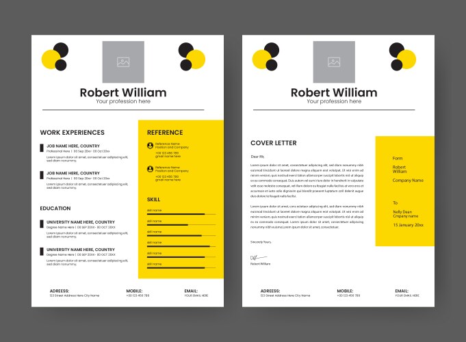 Resume and cover letter layout set template Vector Image