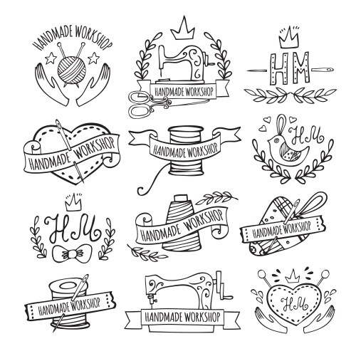 Lettering logo set sewing embroidery theme Vector Image