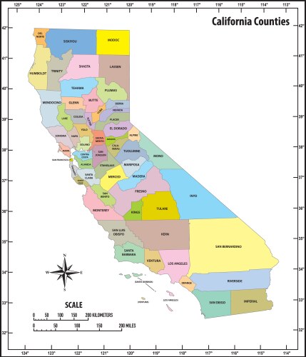 Map state california usa Royalty Free Vector Image