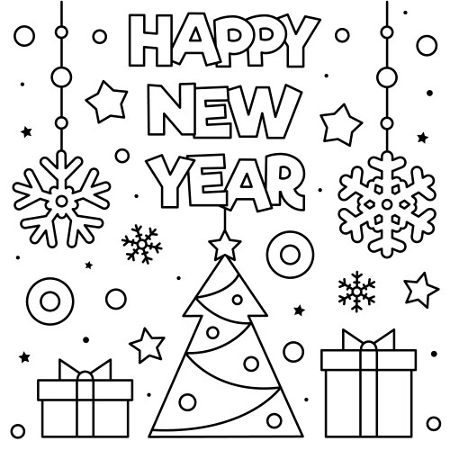 Happy new year coloring page Royalty Free Vector Image