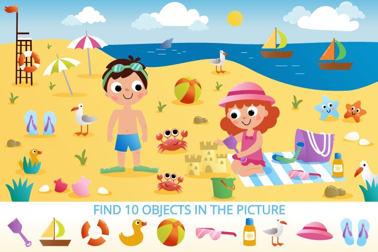 Find 10 objects in picture Royalty Free Vector Image