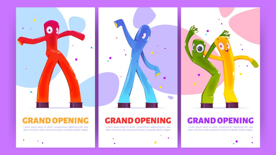Grand opening promo posters with inflatable figure