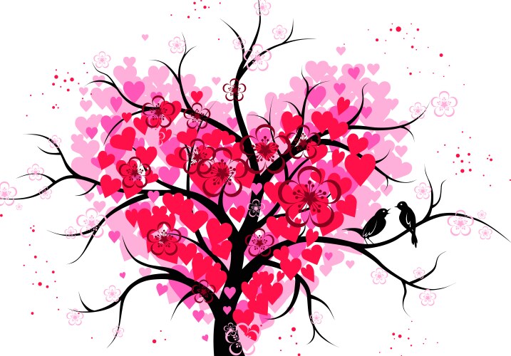 Spring blooming red hearts branch Royalty Free Vector Image