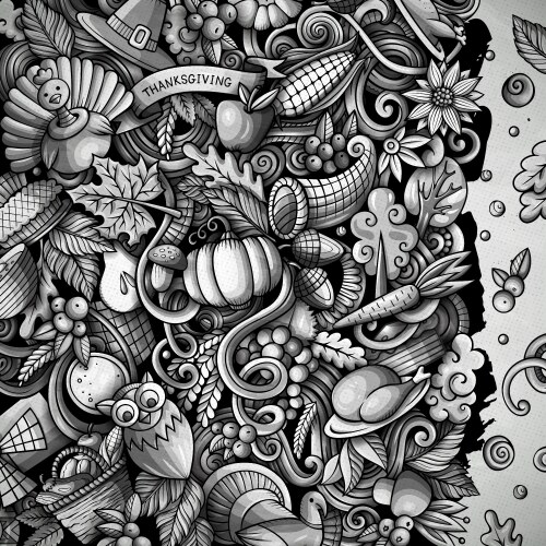 Cartoon doodles happy thanksgiving day frame Vector Image