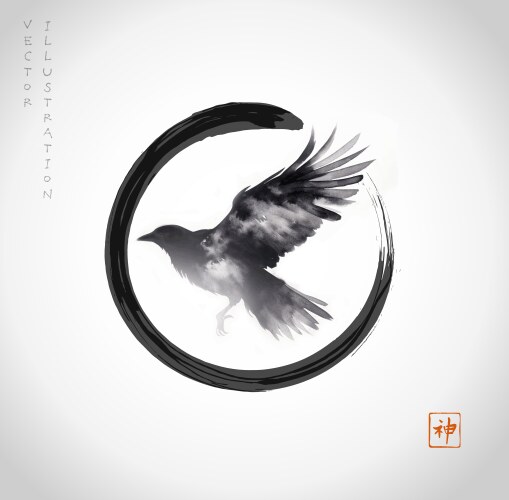 Crow Circle Tattoos Silhouette Of Crow Inside Birdcage Illustration