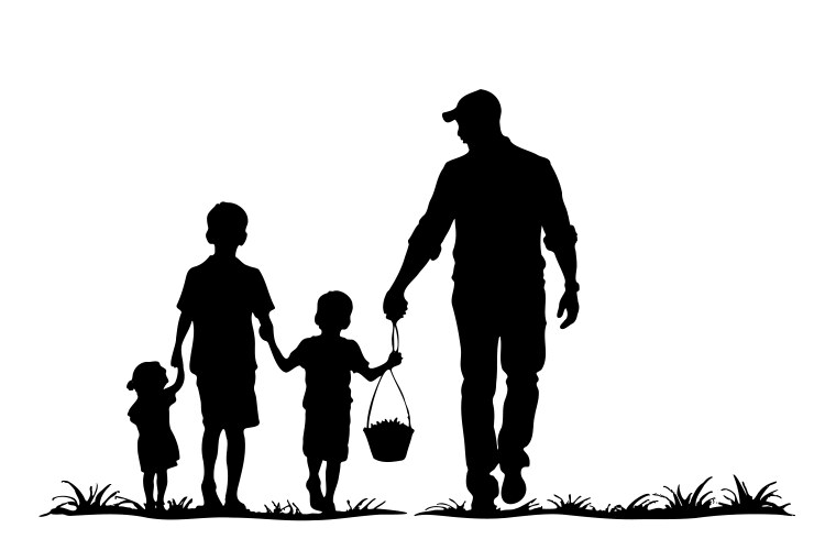 Fathers day man and three children are walking Vector Image