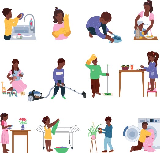 2201 s cartoon children doing housework Royalty Free Vector