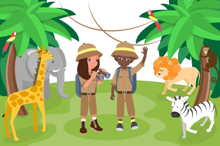Kids Walking on Jungle Log Bridge Royalty Free Vector Image