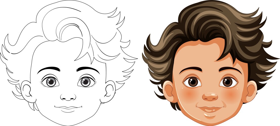Progression of a character from line art to color Vector Image