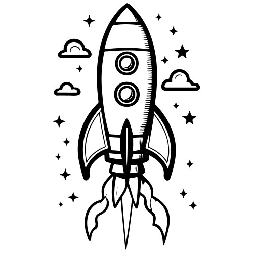 Drawing rocket realistic ink sketch of black Vector Image