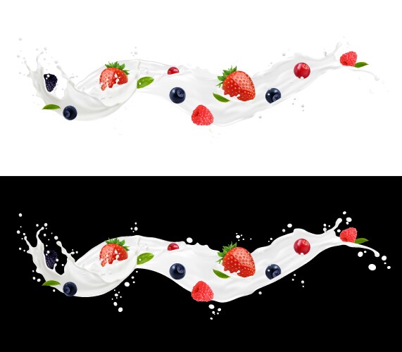 Big collection icons of fruit in a milk splash Vector Image