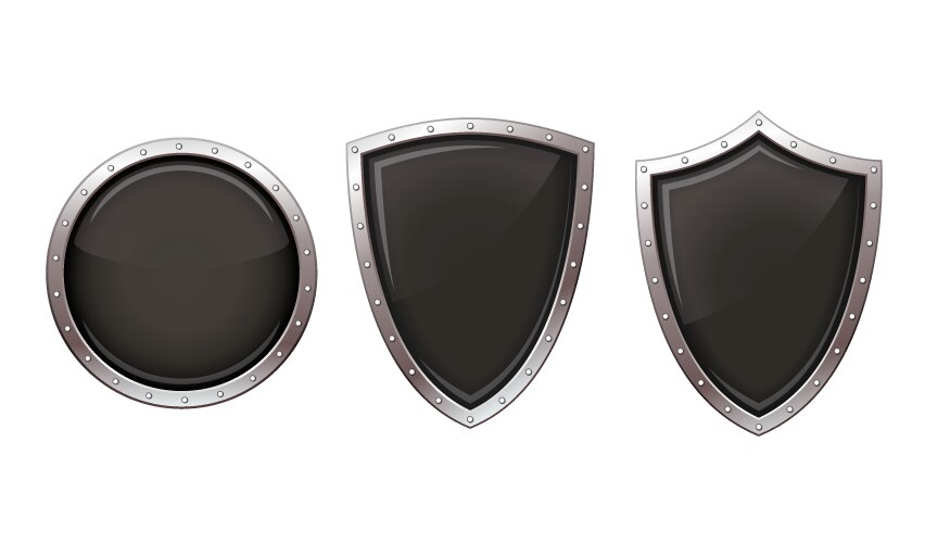 3d metal shields set isolated on transparent Vector Image