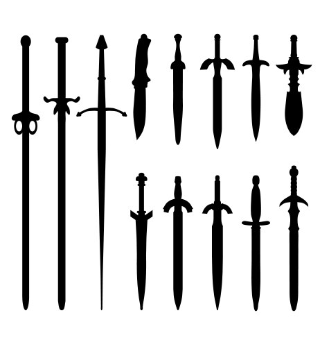 Silhouette collection of swords Royalty Free Vector Image