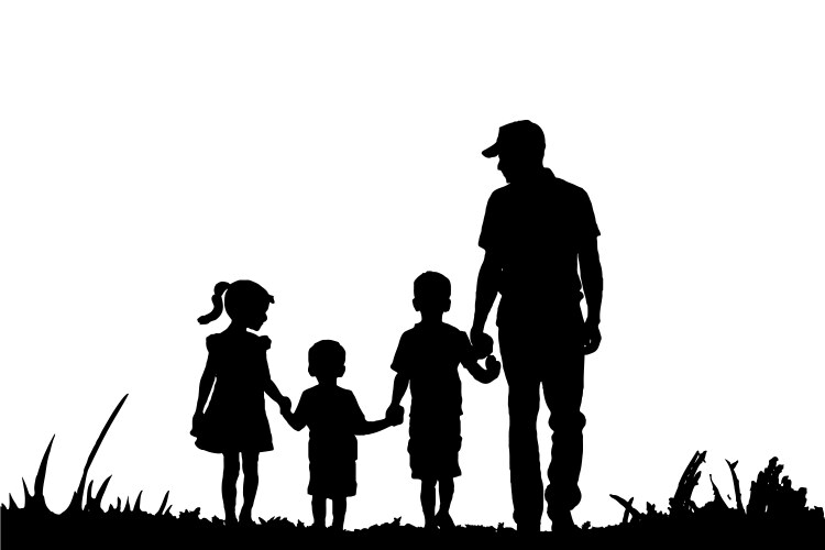 Fathers day man and four children are walking Vector Image