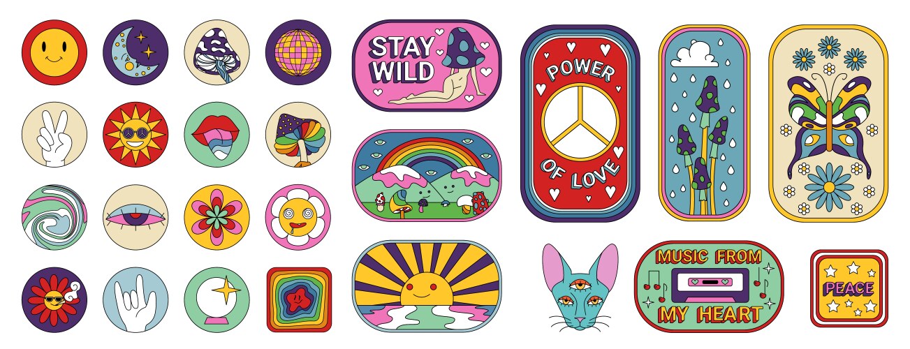 School stickers groovy style funky retro Vector Image
