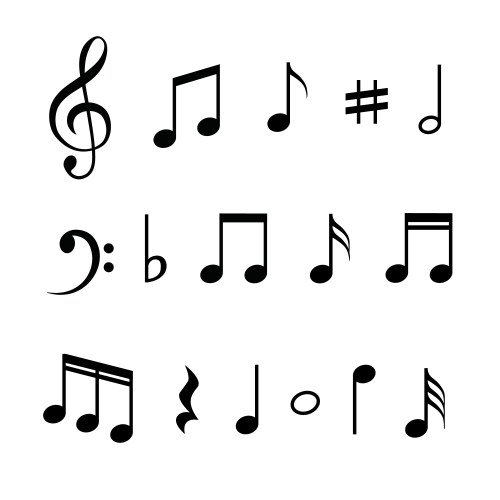 Music notes icon set and musical key Royalty Free Vector
