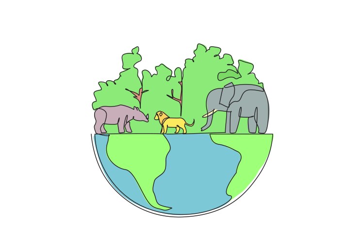 Single continuous line drawing lush trees Vector Image