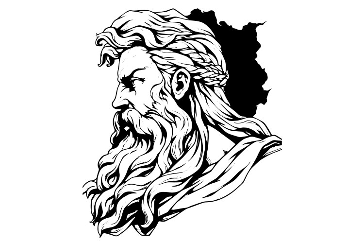 Zeus head hand drawn logo ink sketch engraved Vector Image