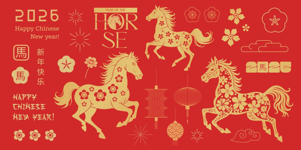 Chinese New Year Horse Card 2026 – Royalty-Free Vector | VectorStock