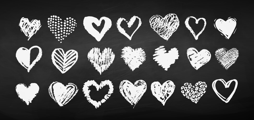 Chalk drawn collection of valentine hearts Vector Image