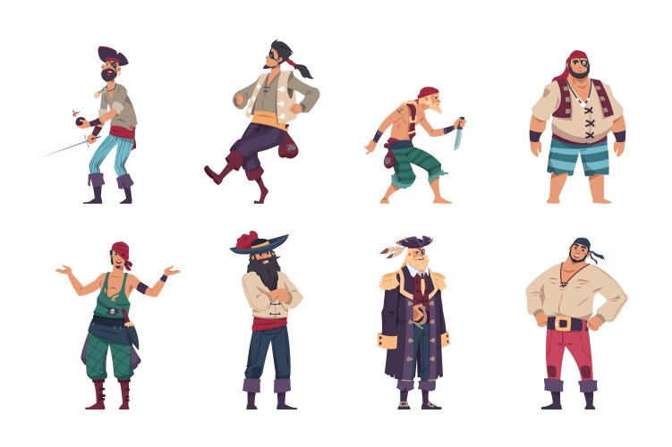 Cartoon pirate captain sailor corsair characters Vector Image