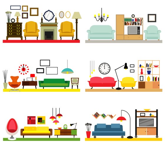 Cartoon set furniture living room interior design Vector Image