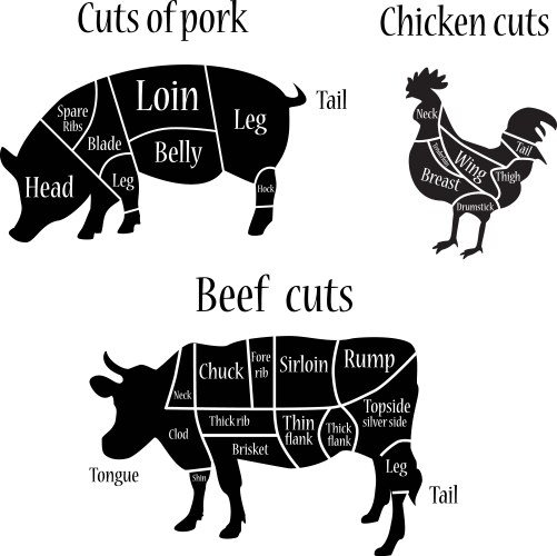 Butchery shop animal set Royalty Free Vector Image