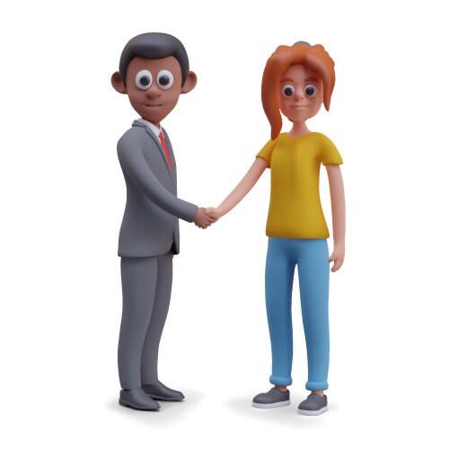 Boy and girl shake hands 3d characters Royalty Free Vector