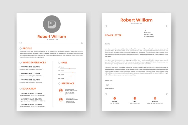 Resume and cover letter layout set template Vector Image