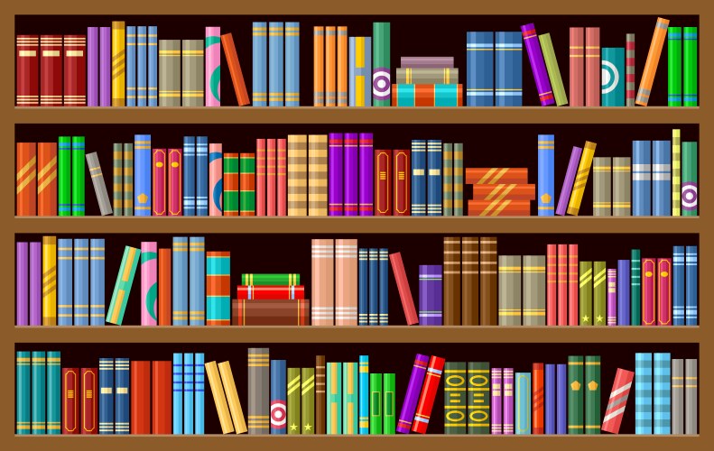 Library book shelf literature books cartoon Vector Image