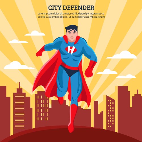 Superhero watching over city Royalty Free Vector Image
