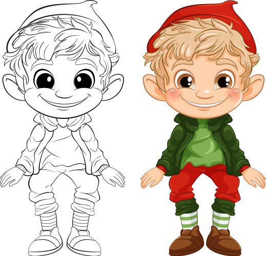 An elf colored and line art Royalty Free Vector Image