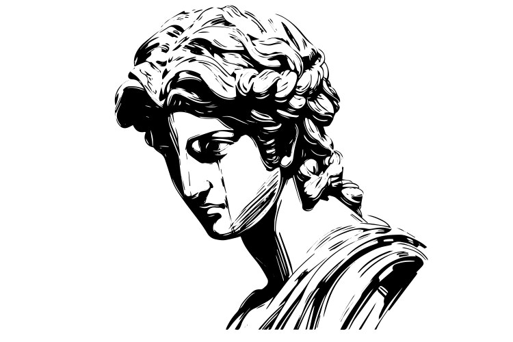 Greek antique statue head etching sketch Vector Image