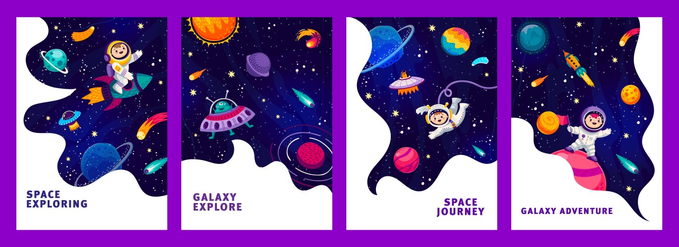 Galaxy space posters with kid astronauts alien Vector Image