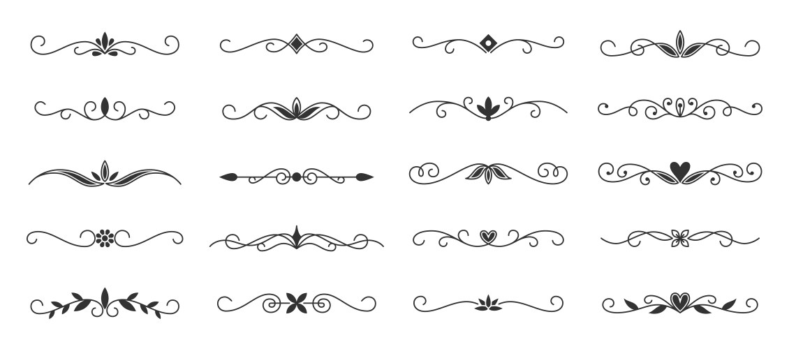 Vintage divider set retro line text page separator