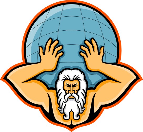 Atlas holding up world front view mascot black Vector Image