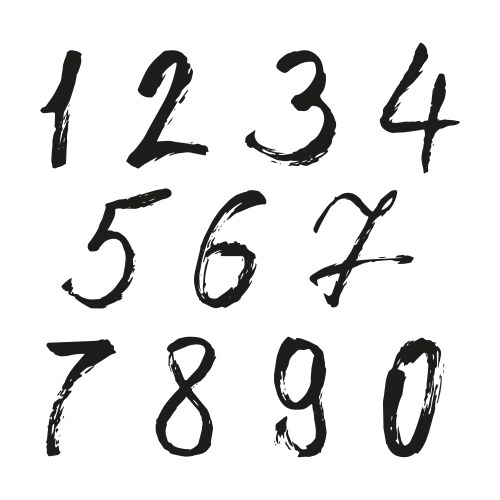 Set of calligraphic numbers painted by black brush