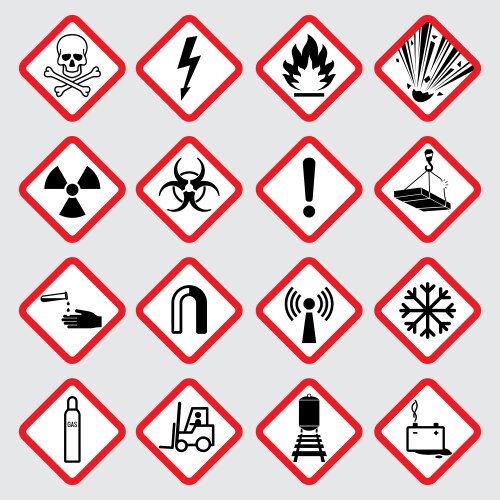 Hazard warning symbol icons ghs safety pictograms Vector Image