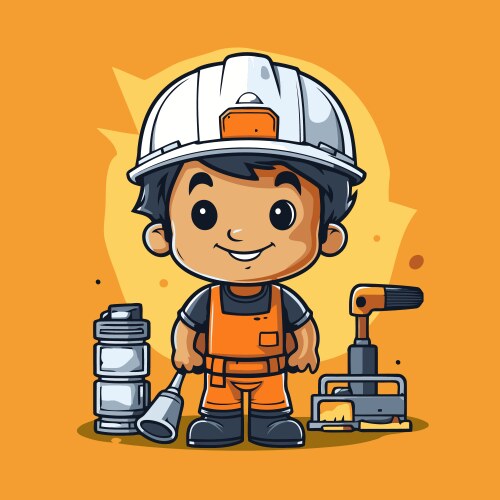 Cute boy wearing safety helmet in cartoon style Vector Image