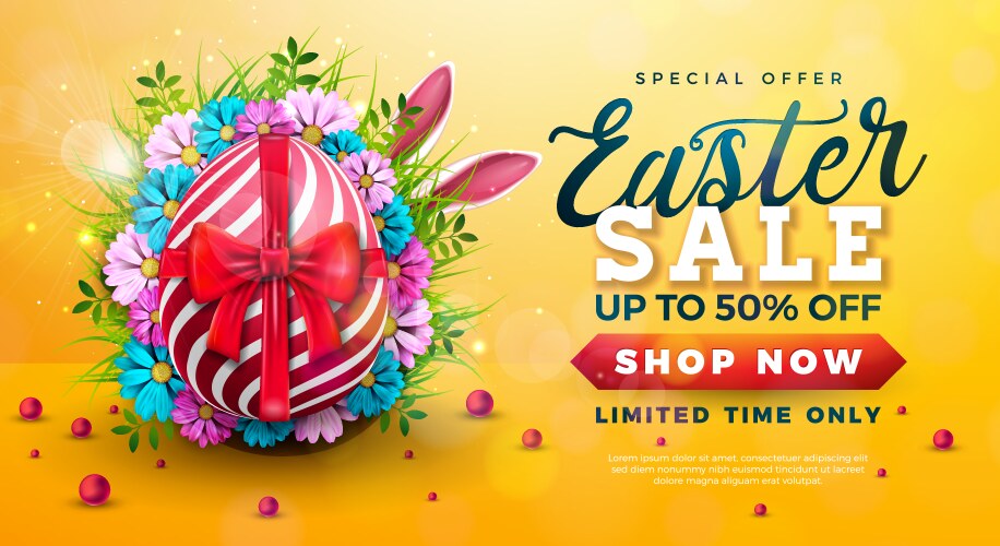 Easter sale background with cartoon smiling eggs Vector Image